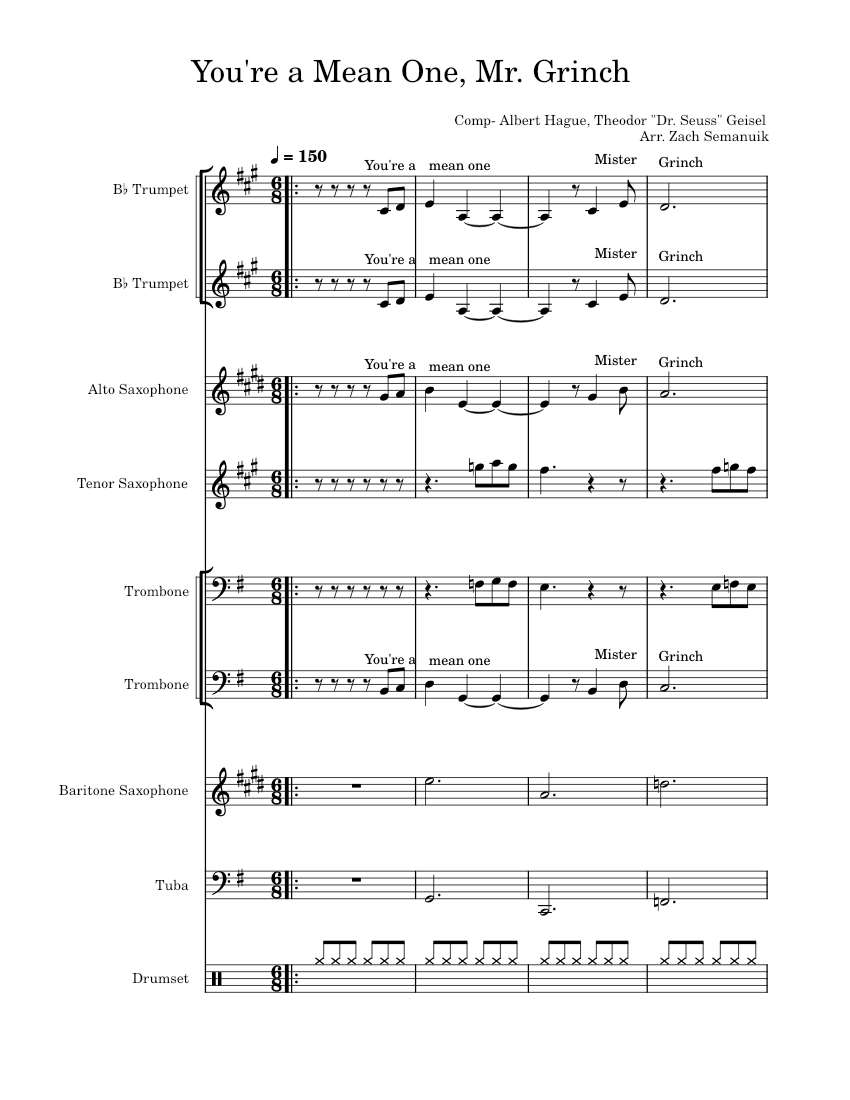 You're a mean one, Mr. Grinch - Albert Hague Sheet music for Trombone ...