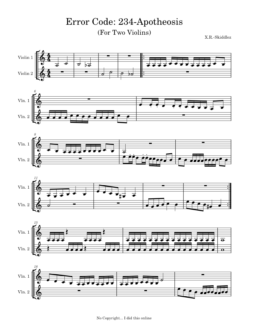 Error Code: 234- Apotheosis Sheet music for Violin (String Duet ...