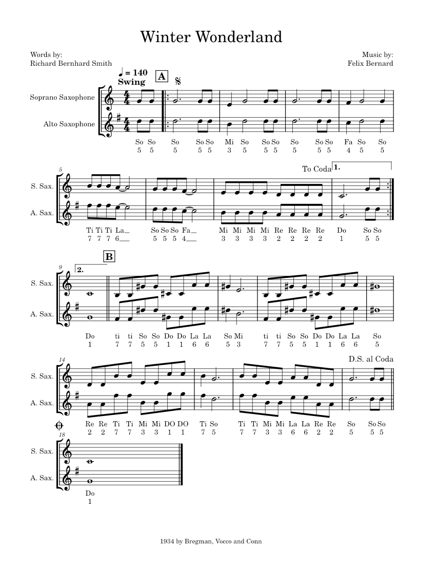 Winter wonderland – Felix Bernard (Sax Duet) Sheet music for Saxophone ...