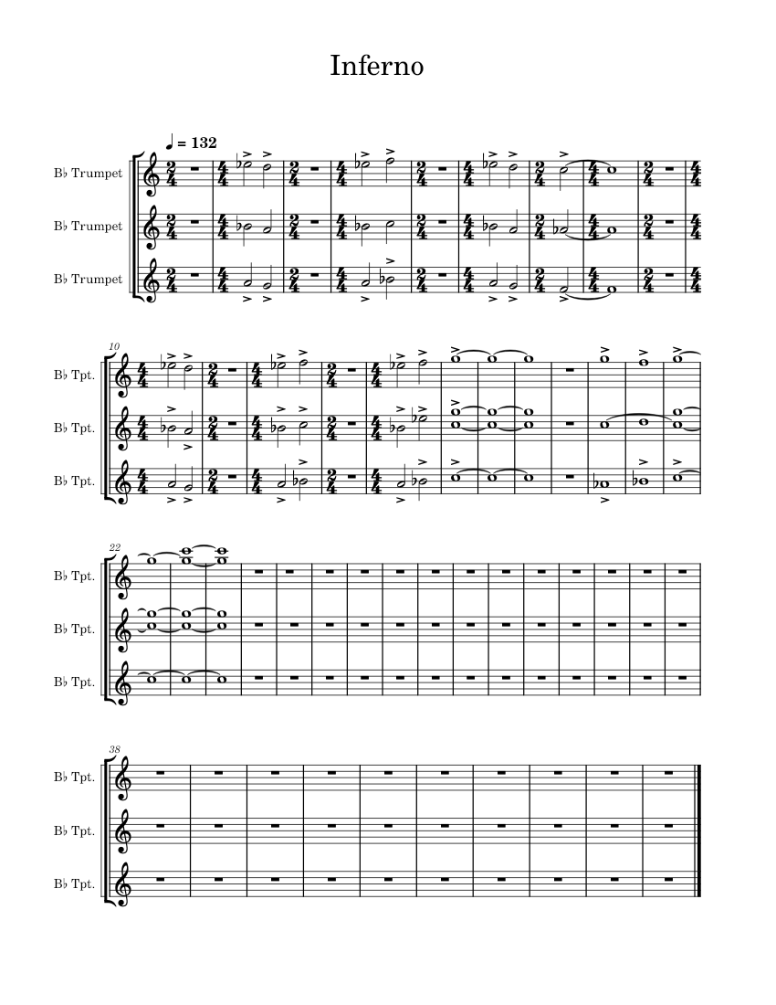 Inferno Trumpet Trio Sheet music for Trumpet in b-flat (Mixed Trio ...