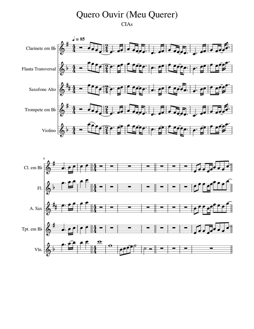 Quero Ouvir (Meu Querer) Sheet music for Flute, Clarinet in b-flat ...