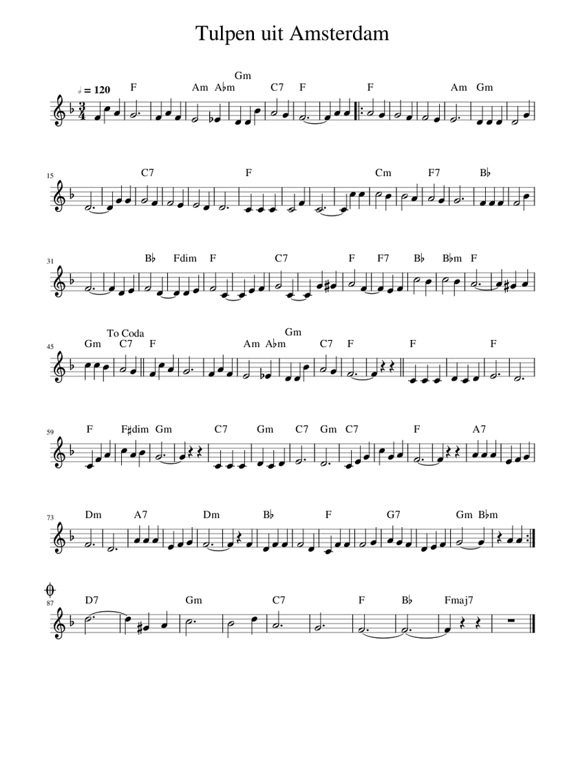 Tulpen uit Amsterdam Sheet Music with Chords for Piano (Solo) easy ...