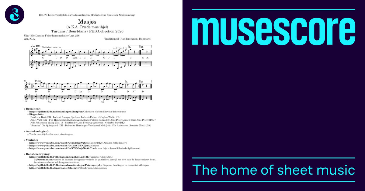 Masjøs (A.K.A. Træde mus ihje) (FHS.Collection.2520) Sheet Music with Chords for Violin (String ...