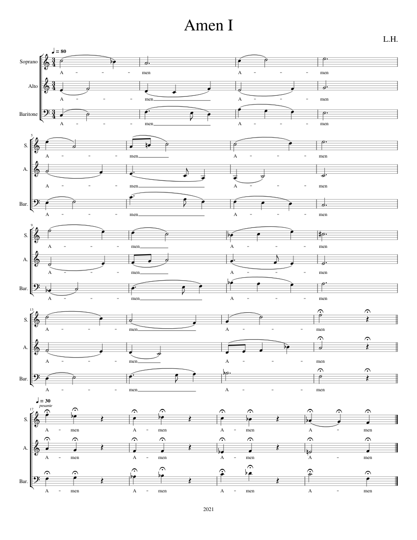 Amen I Sheet music for Soprano, Alto, Baritone (Choral) | Musescore.com