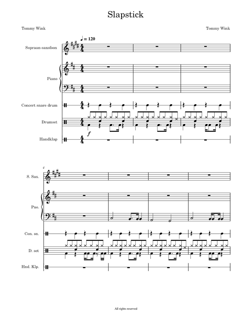 6 Slapstick Sheet music for Piano, Snare drum, Drum group, Saxophone ...
