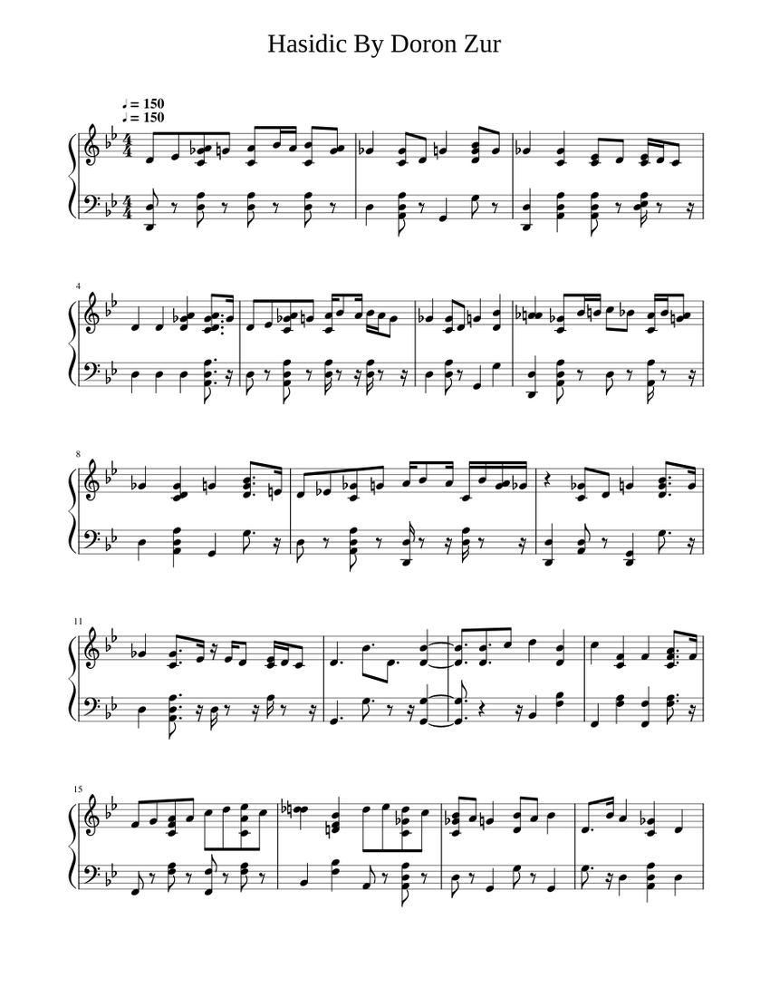 Hasidic Song Arranged by: Doron Zur Sheet Music for Piano (Solo ...
