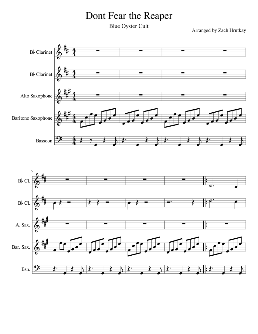 Dont Fear the Reaper Sheet music for Clarinet in b-flat, Bassoon ...