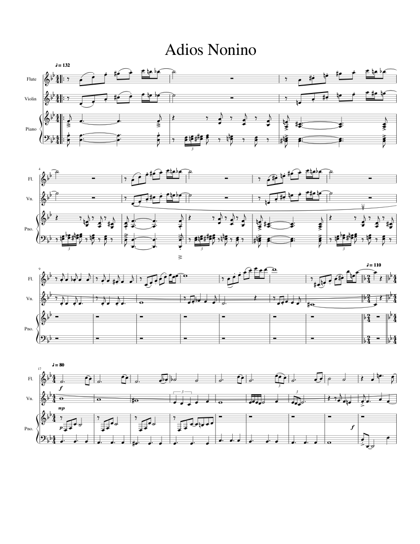 Adios Nonino Sheet Music for Piano, Flute, Violin (Mixed Trio ...