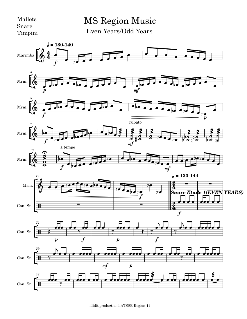 ATSSB Region Music Sheet Music for Timpani, Snare drum, Marimba (Indoor ...