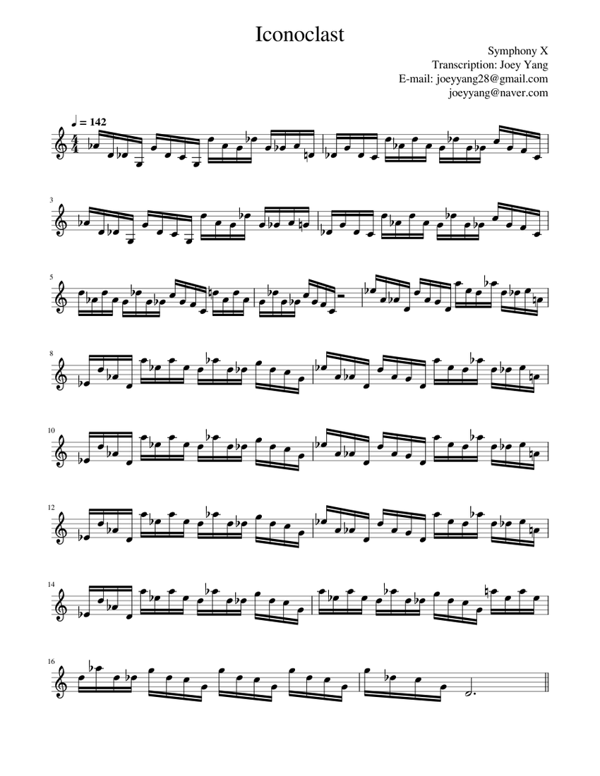 Symphony X - Iconoclast guitar intro part Sheet music for Violin (Solo ...