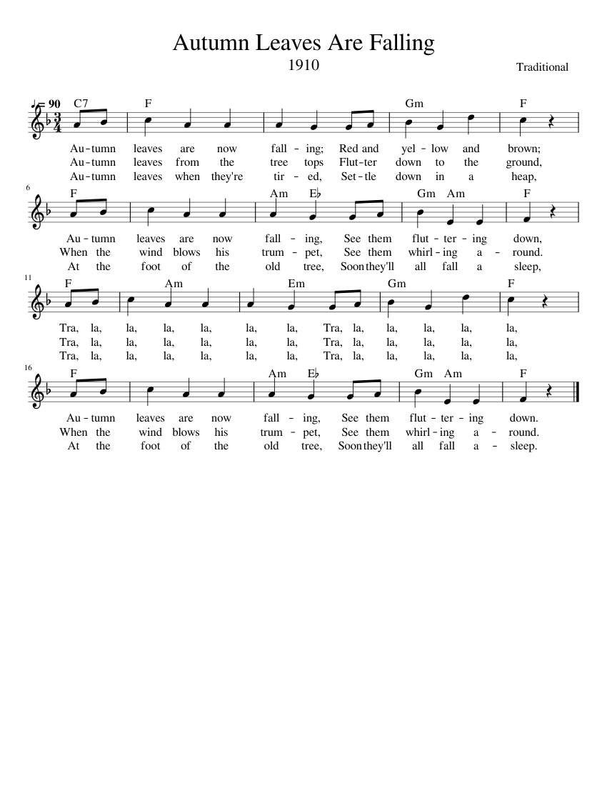 Autumn Leaves Are Falling Sheet Music with Chords for Piano (Solo) easy ...