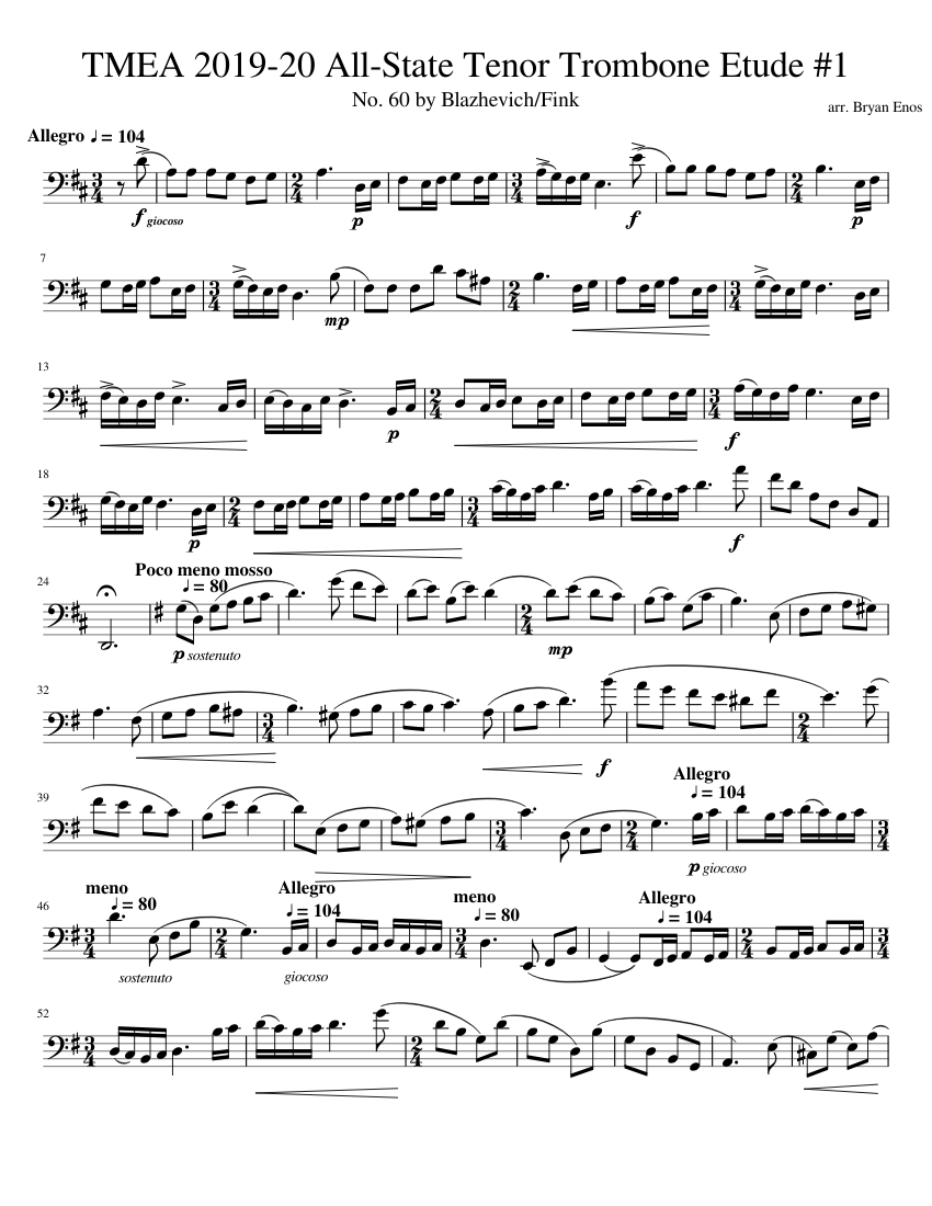 Tmea 2019 20 All State Tenor Trombone Etude 1 Sheet Music For Trombone