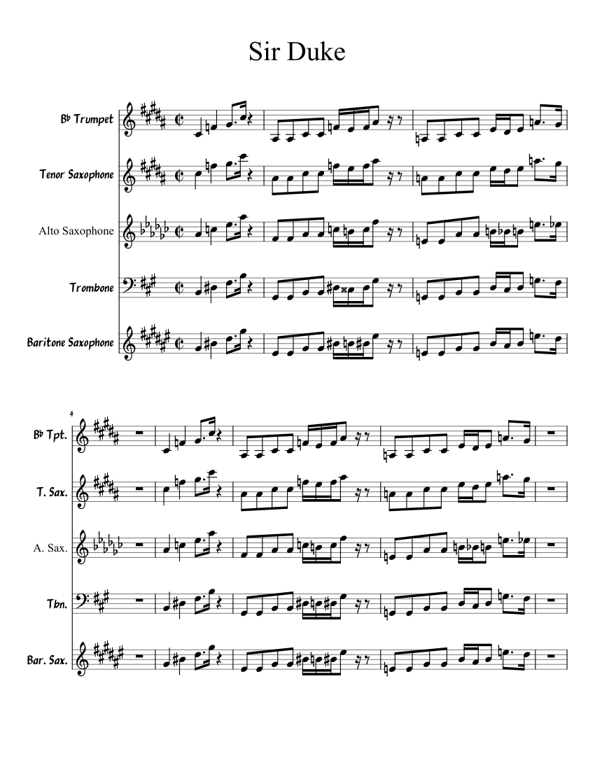 Sir Duke Sheet Music for Trombone, Saxophone tenor, Saxophone baritone ...