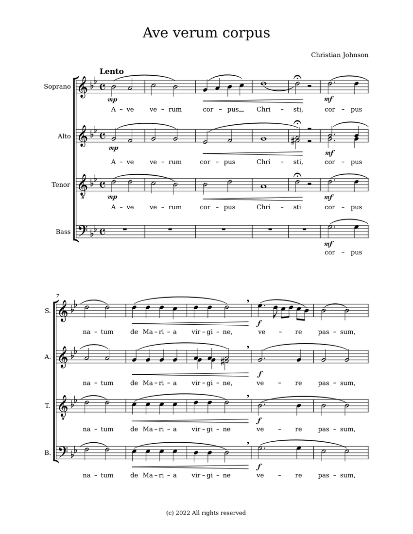 Ave verum corpus Sheet music for Soprano, Alto, Tenor, Bass voice (SATB ...