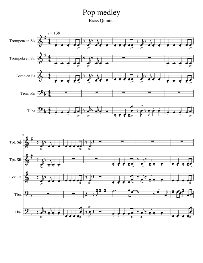 Pop medley Sheet music for Trombone, Tuba, Trumpet in b-flat, French ...