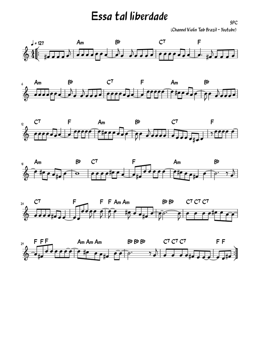 Essa tal liberdade (Channel Violin Tab Brazil - Youtube) Sheet music ...
