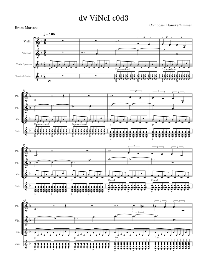 Da Vinci Code – Hans Zimmer Da vinci code Sheet Music with Chords for ...