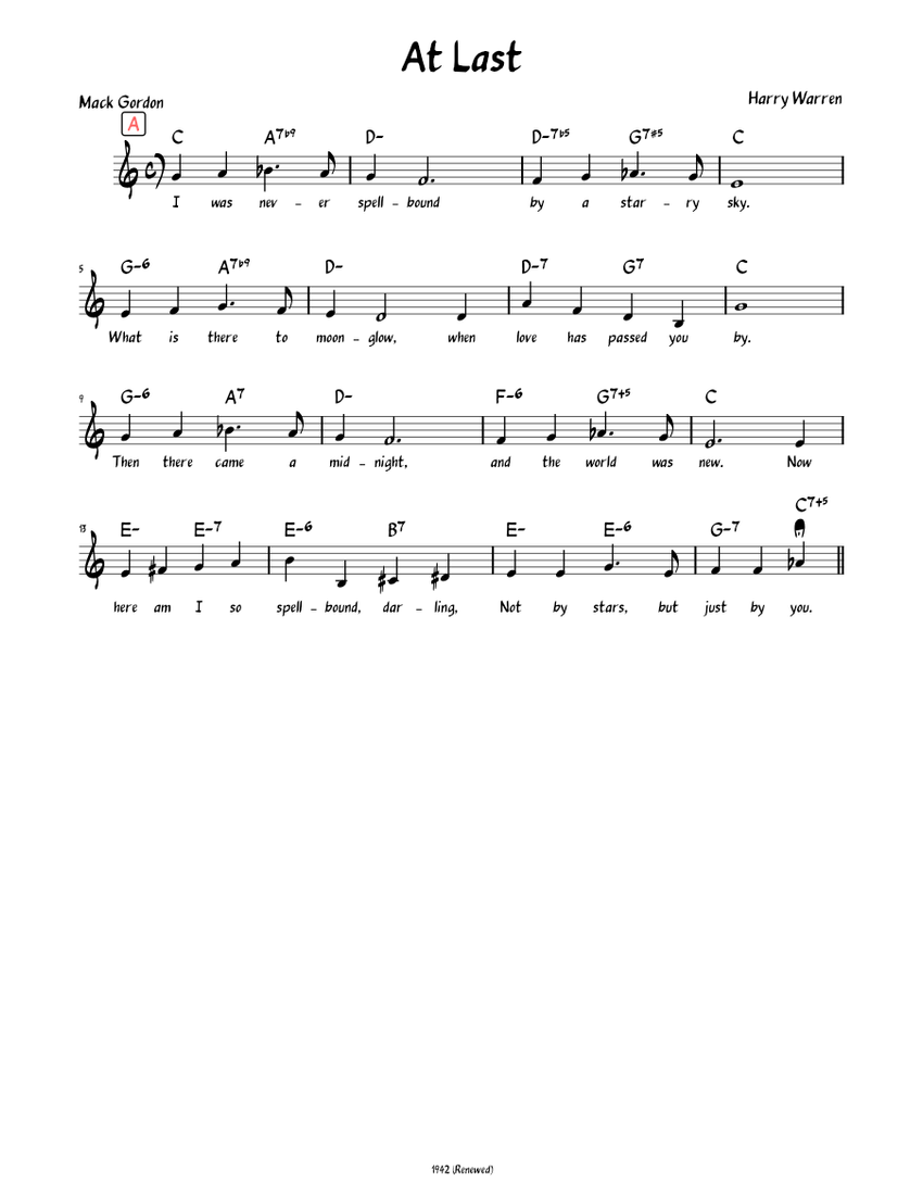 At Last (Lead sheet with verse and lyrics ) Sheet Music with Chords for ...