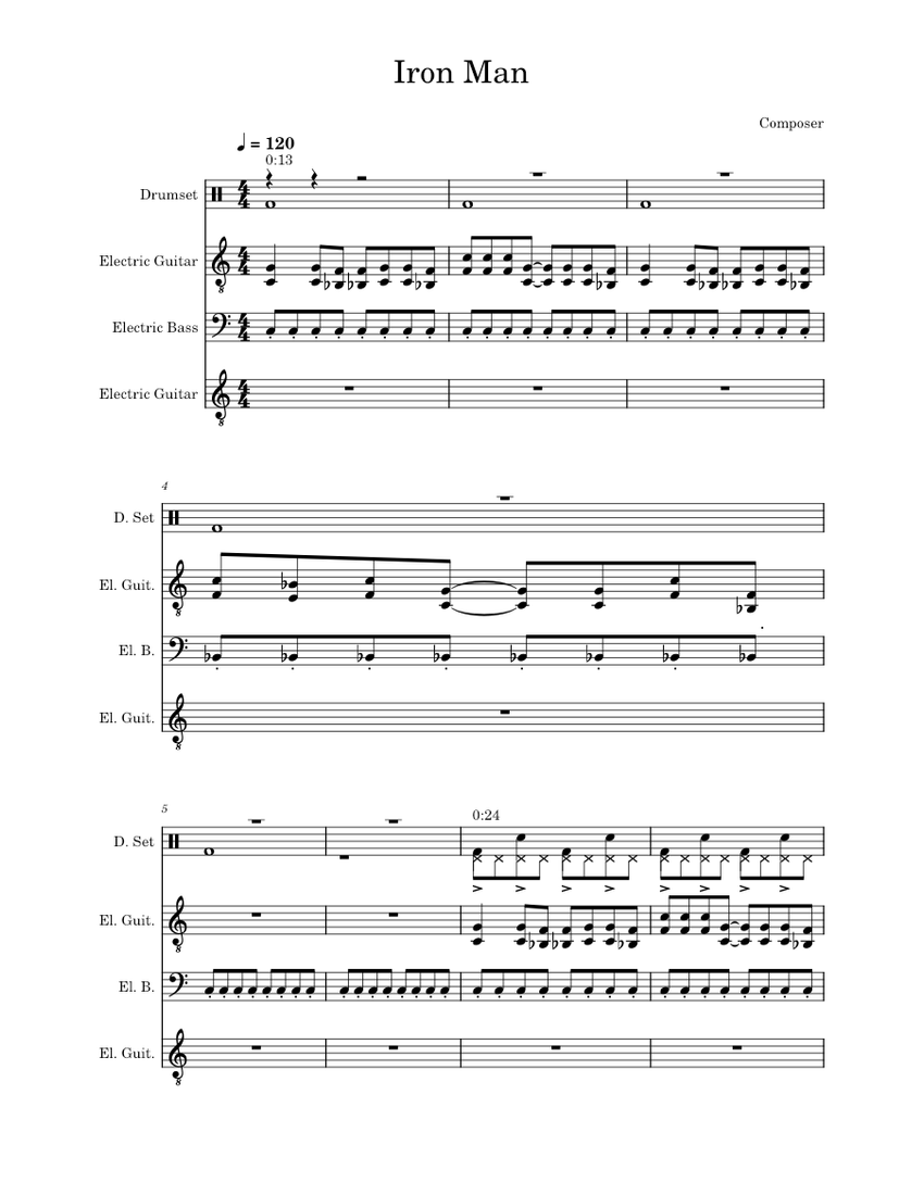 Iron Man, Music Sheet Music for Guitar, Bass guitar, Drum group (A ...