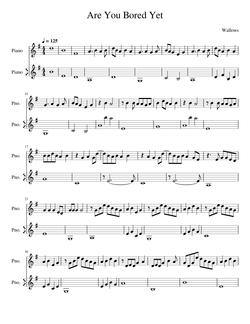 Are you bored yet – Wallows Violin Duet Sheet music for Piano (Piano ...