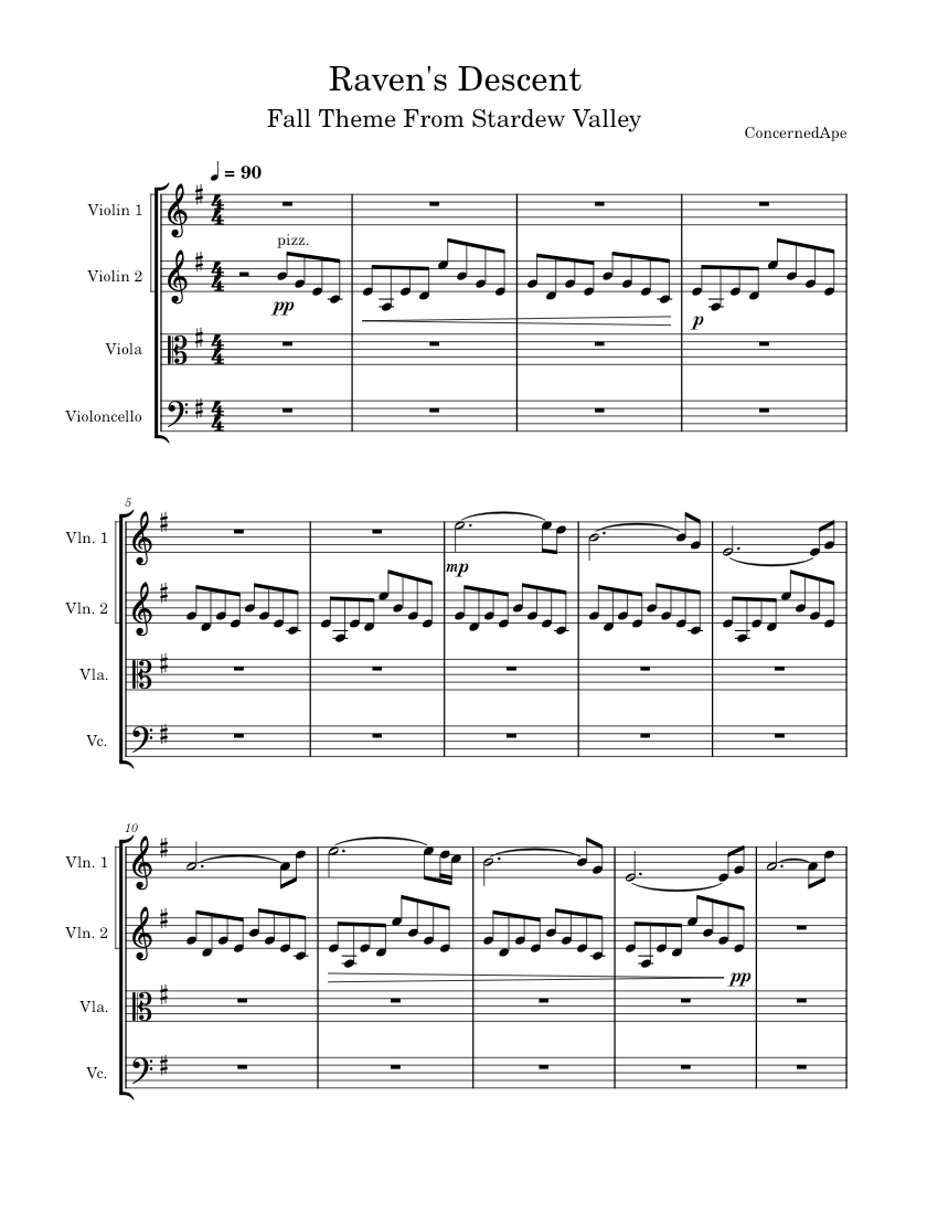 Raven's Descent – Eric Barone Sheet music for Violin, Viola, Cello ...