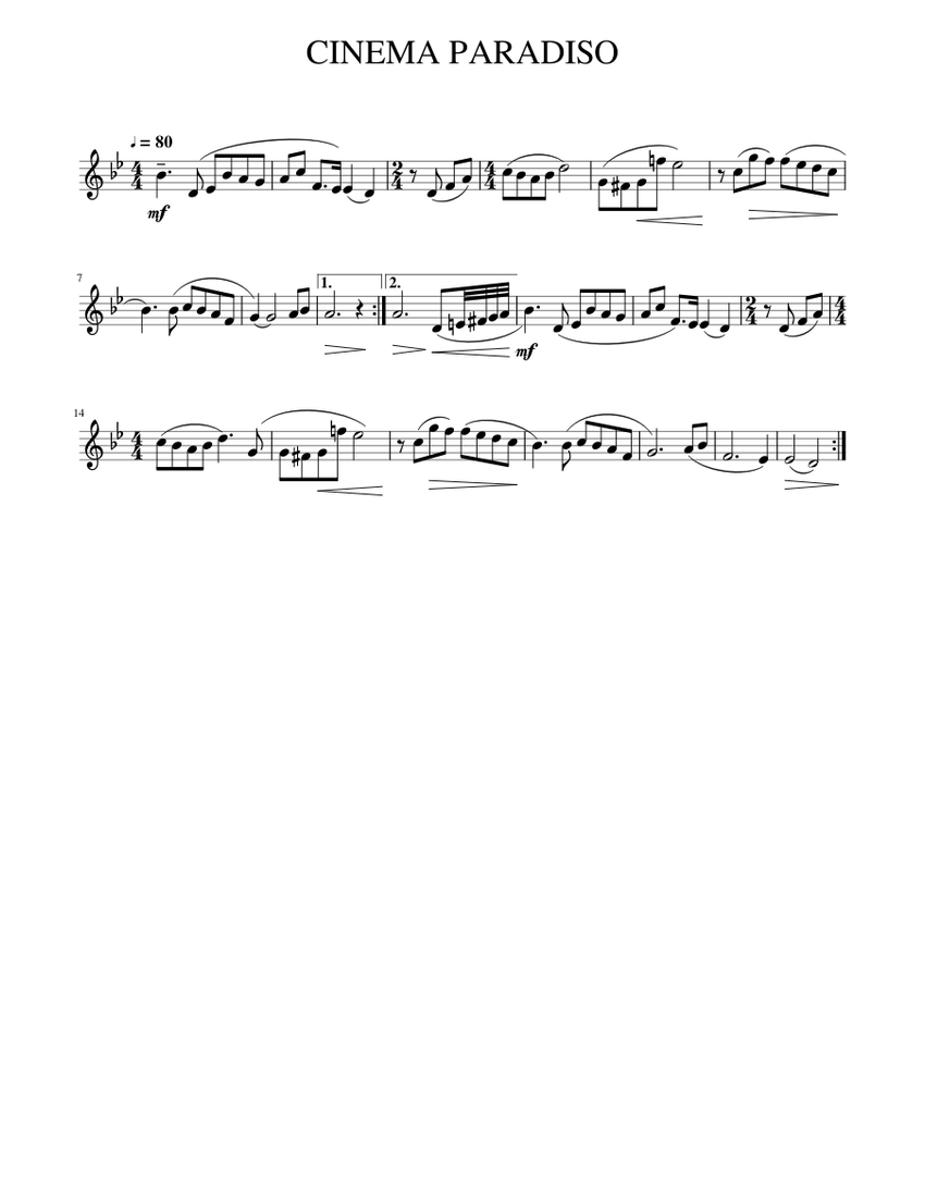CINEMA PARADISO Sheet Music for Oboe (Solo) | MuseScore.com