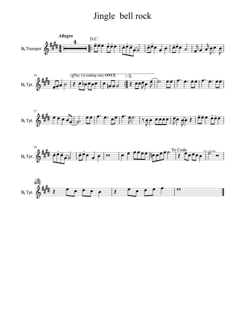 Jingle bell rock Sheet music for Cornet (Solo) | Musescore.com