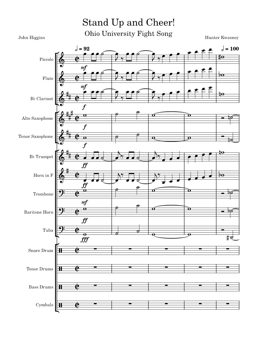 Stand up and Cheer Sheet Music for Trombone, Tuba, Flute piccolo, Flute ...