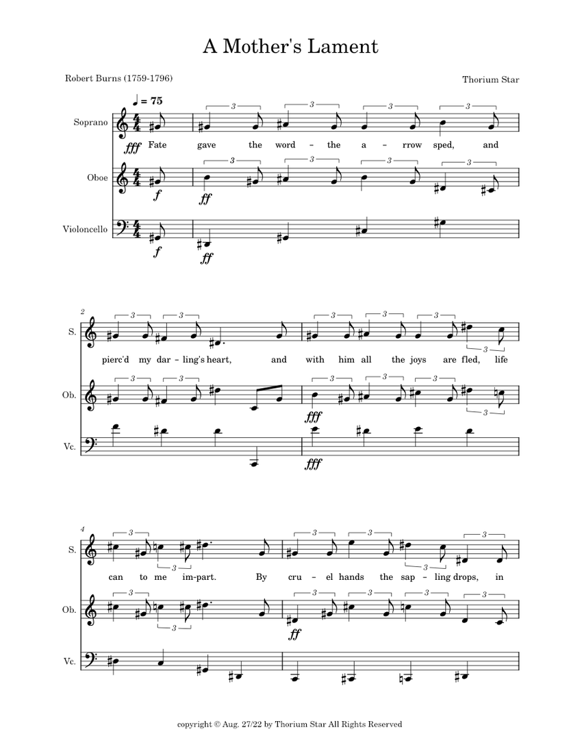 A Mother's Lament Sheet music for Soprano, Oboe, Cello (Mixed Trio ...