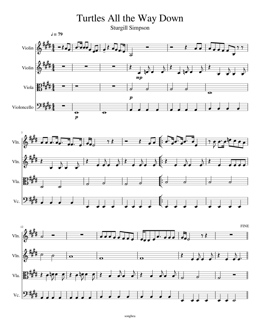 Turtles All the Way Down Sheet Music for Violin, Viola, Cello (String ...