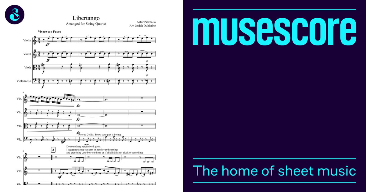 UPDATED Libertango by Astor Piazzolla for String Quartet Sheet Music ...