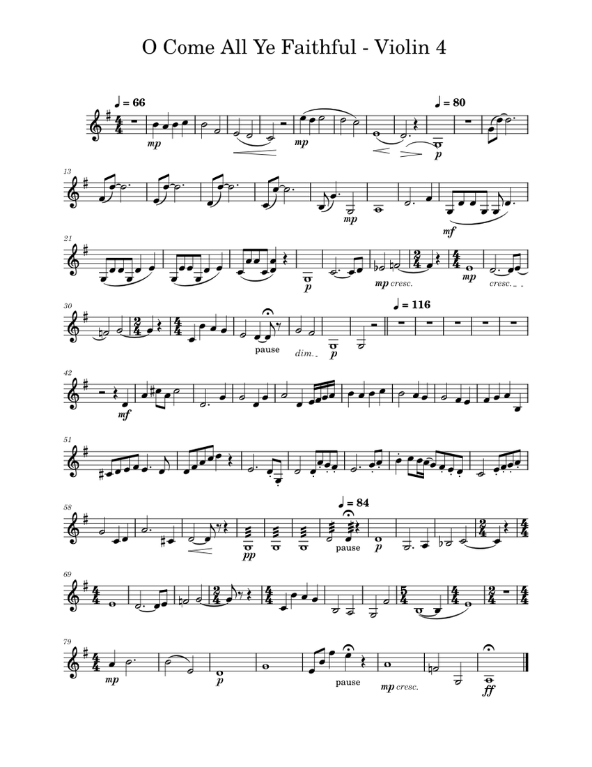 O Come All Ye Faithful - Violin 4 Sheet Music for Violin (Solo ...
