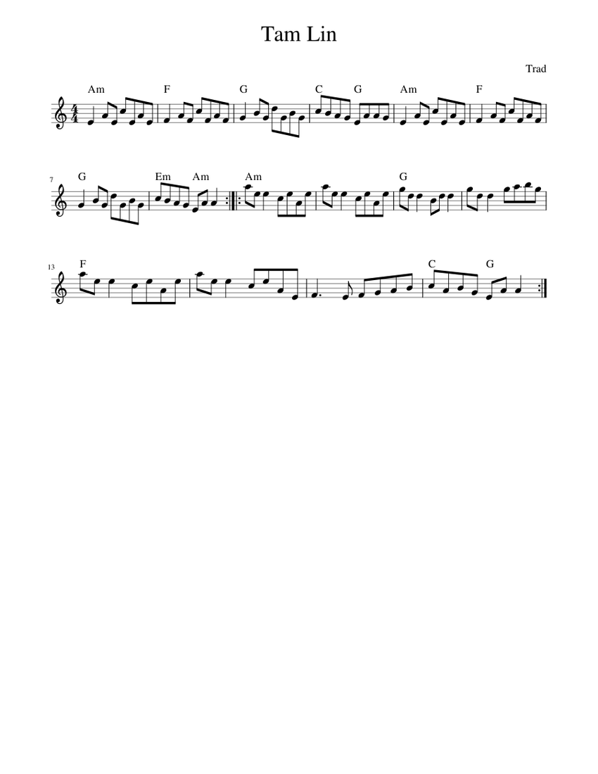 Traditional music - Tam Lin Sheet Music with Chords for Piano (Solo ...