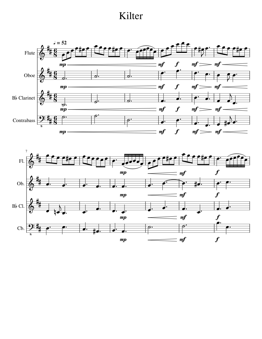 Kilter Sheet music for Flute, Oboe, Clarinet in b-flat, Contrabass ...