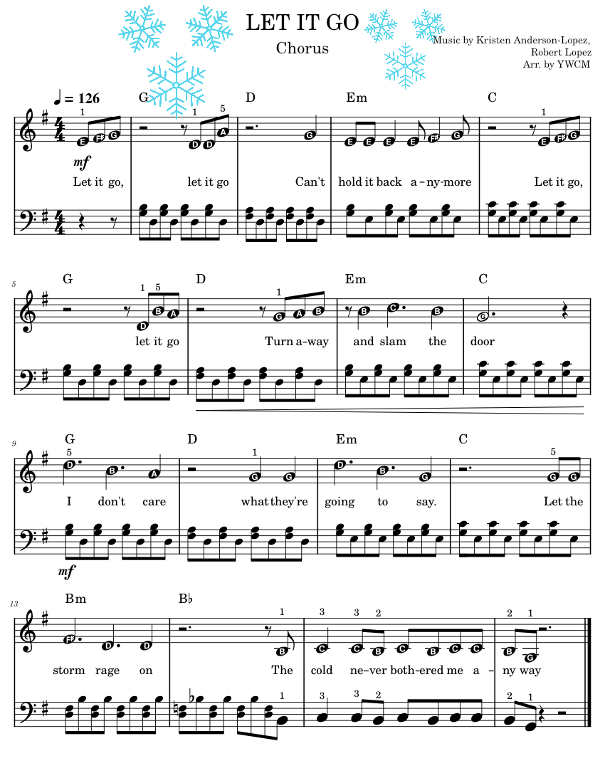 Let It Go - Chorus Big Note Names - LH rocking Sheet music for Piano ...