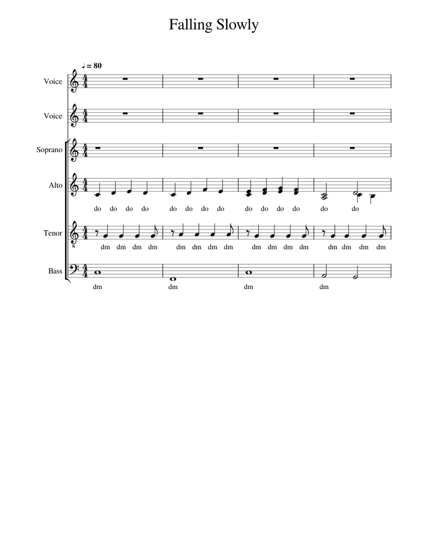 Falling_Slowly (2) Sheet music for Soprano, Alto, Tenor, Bass voice ...