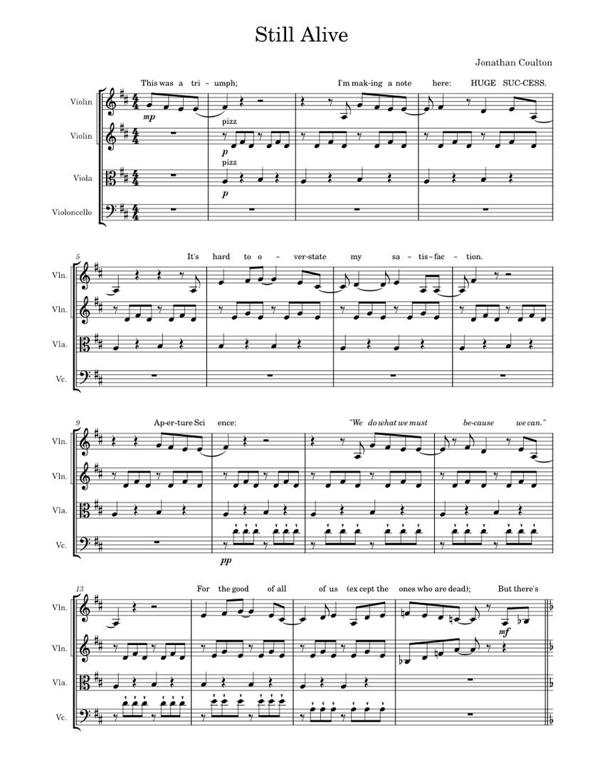 Still Alive (Jonathan Coulton) - Ending song from Portal Sheet Music ...