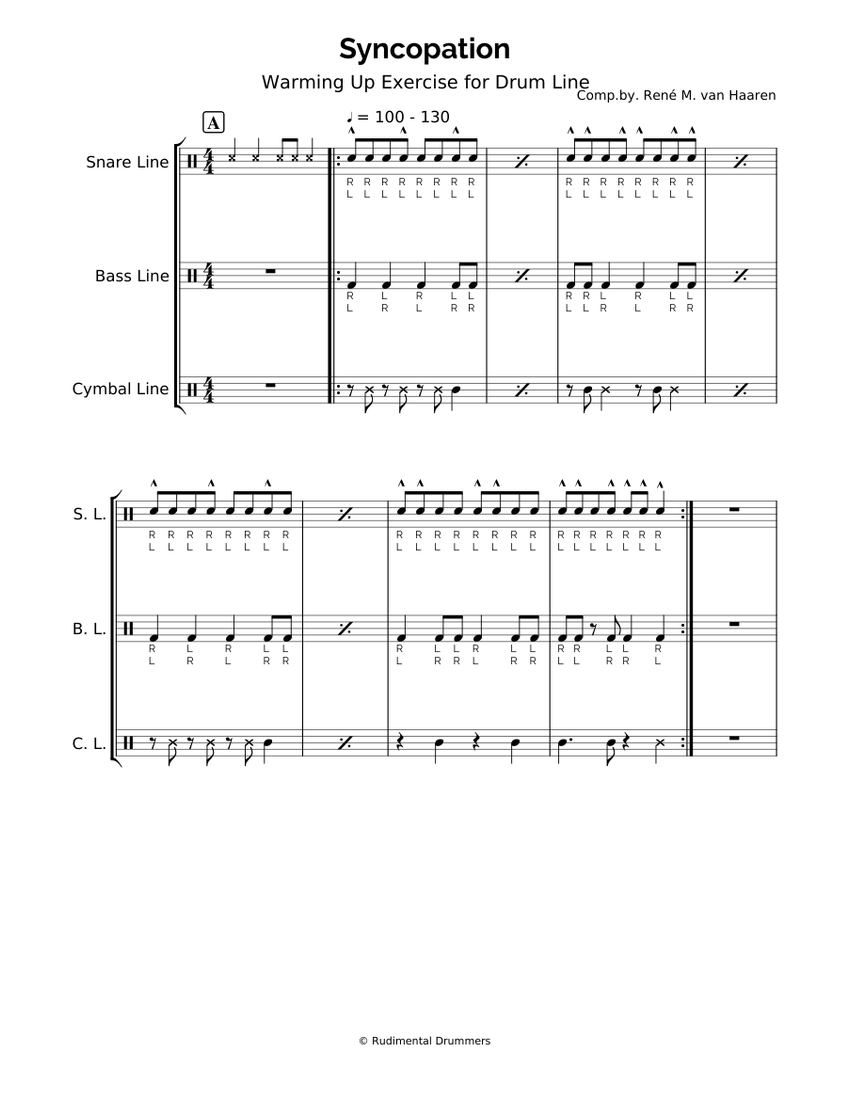 Syncopation Sheet Music for Snare drum, Crash, Bass drum (Percussion ...