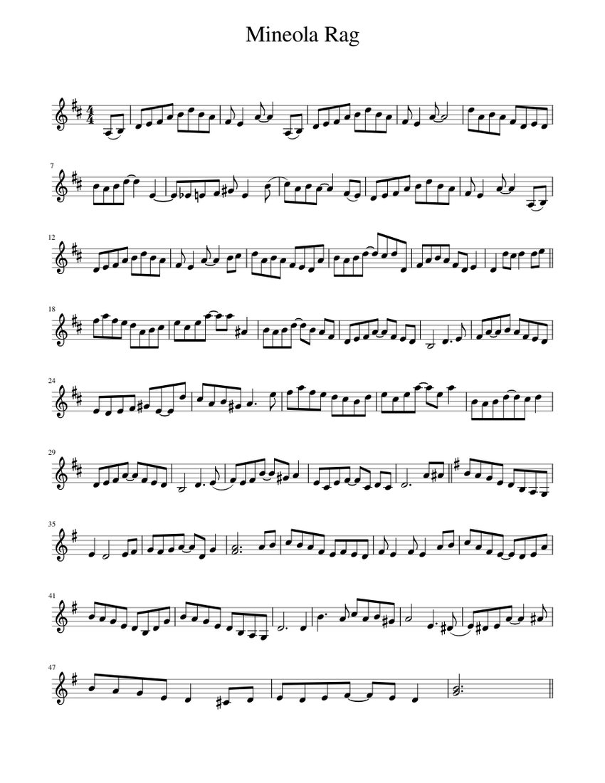 Mineola Rag Sheet Music for Piano (Solo) Easy | MuseScore.com