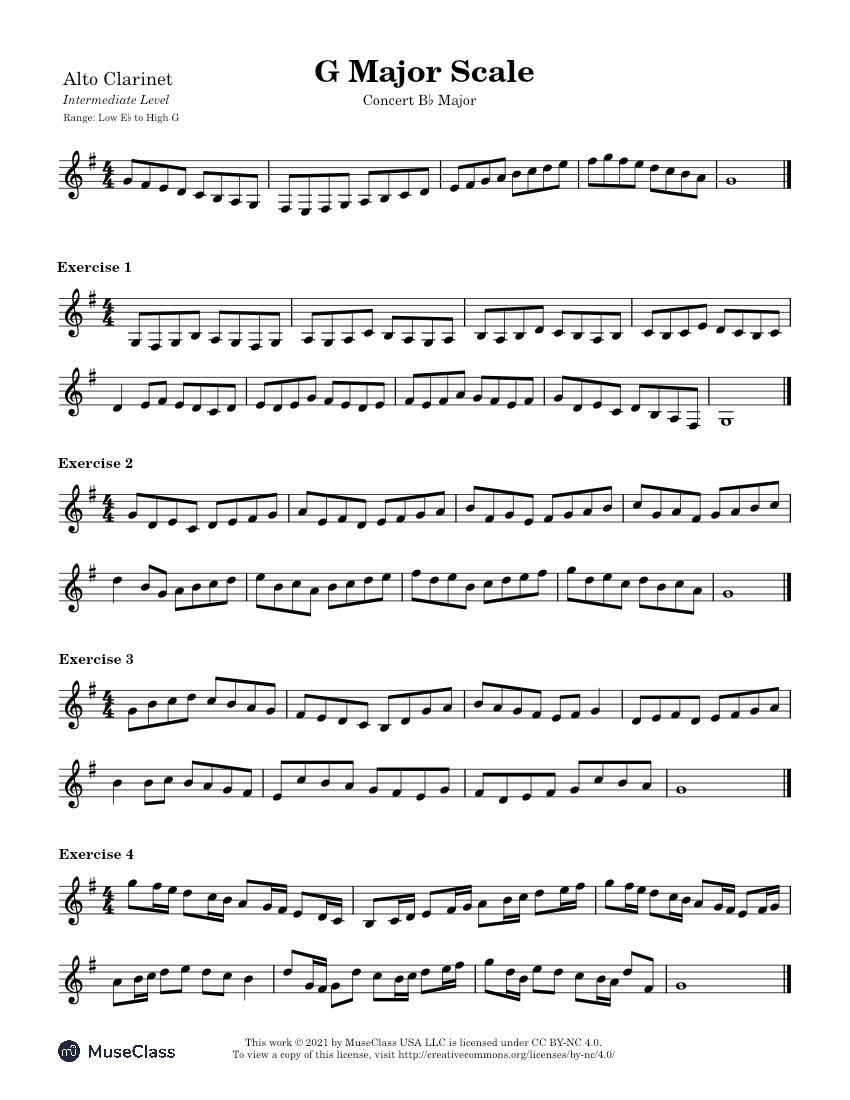 Concert Bb Major Scale Exercises-Intermediate for Alto Clarinet Sheet ...