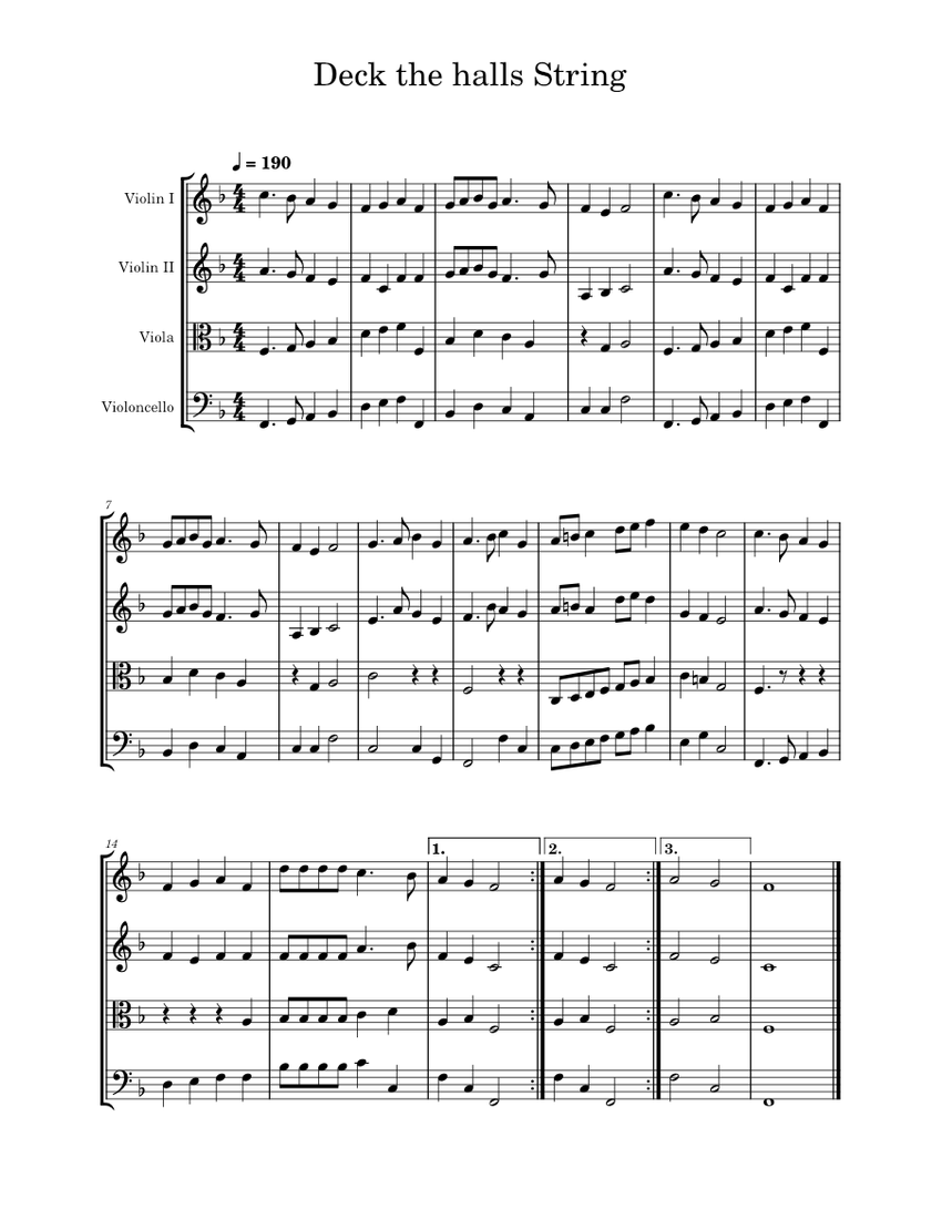 Deck_the_halls_String Sheet Music for Violin, Viola, Cello (String ...