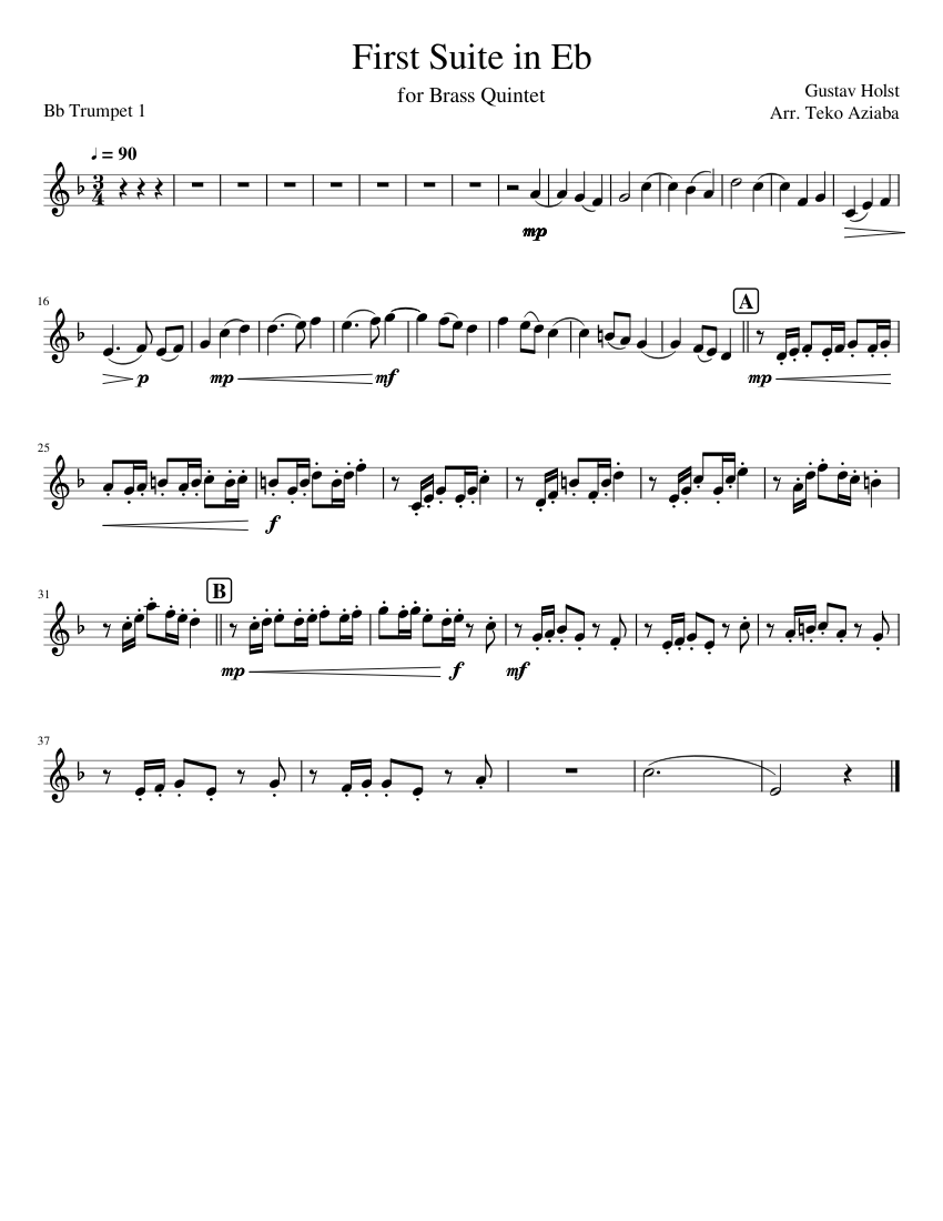 First Suite in Eb Bb Trumpet 1 Sheet Music for Trumpet in b-flat (Solo ...