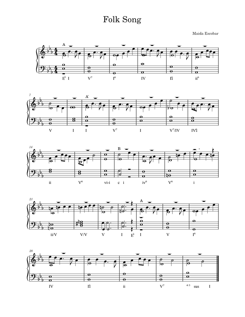 Folk_Song Sheet music for Piano (Solo) Easy | Musescore.com