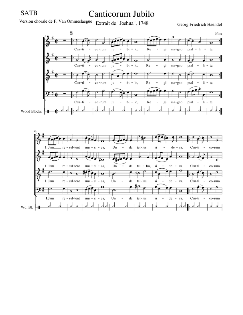 Canticorum Jubilo de G.F. Haendel Sheet music for Soprano, Alto, Tenor ...