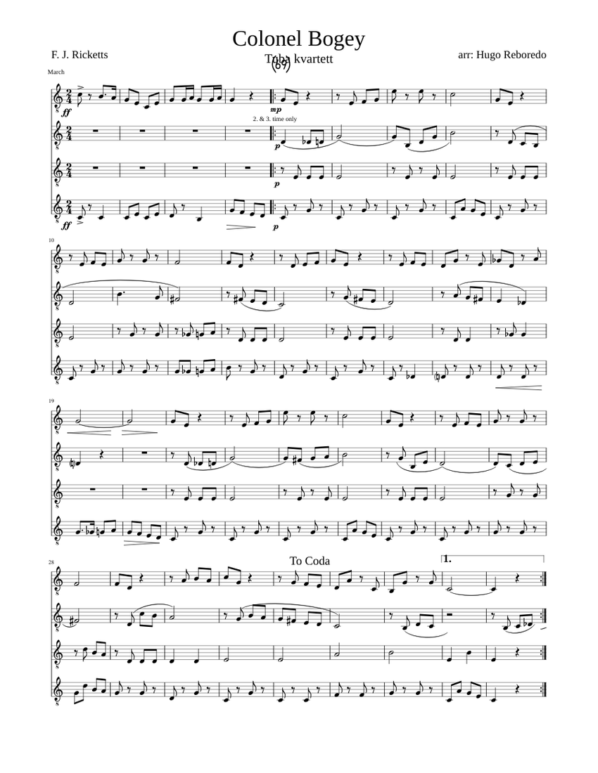 Colonel Bogey Sheet music for Tuba (Mixed Quartet) | Musescore.com