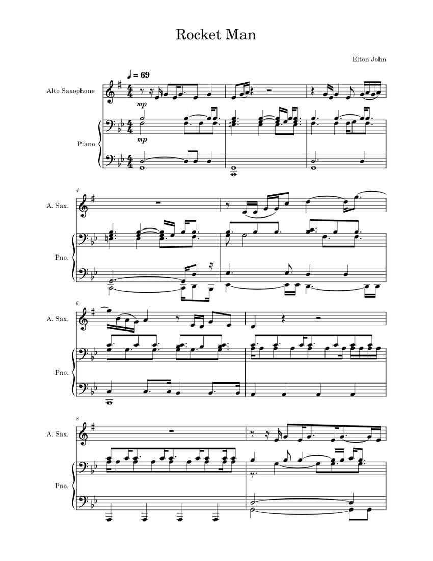 Rocket Man – Elton John Sheet Music for Piano, Saxophone alto (Mixed ...