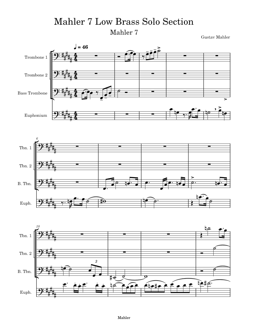 Mahler 7 Low Brass Solo Section Sheet Music for Trombone, Euphonium, Trombone bass (Brass ...