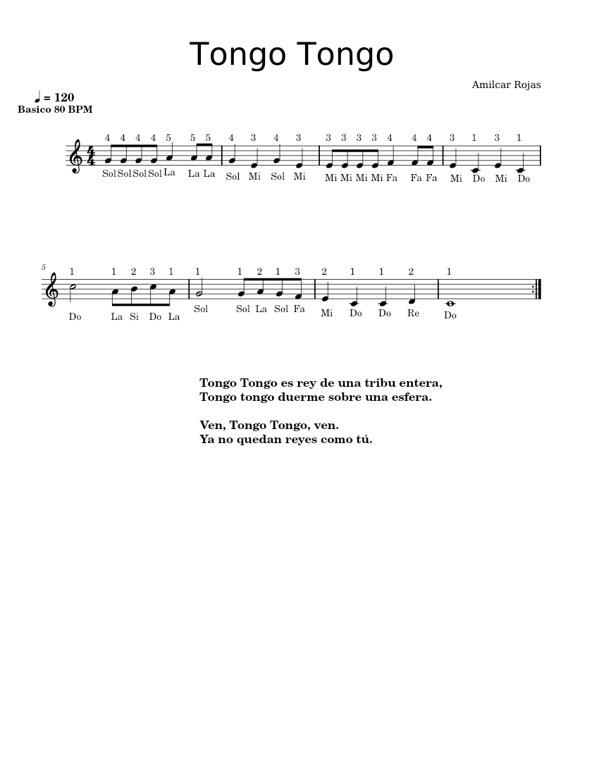 Tongo Tongo piano - Amilcar Rojas Sheet Music for Piano (Solo) Easy ...