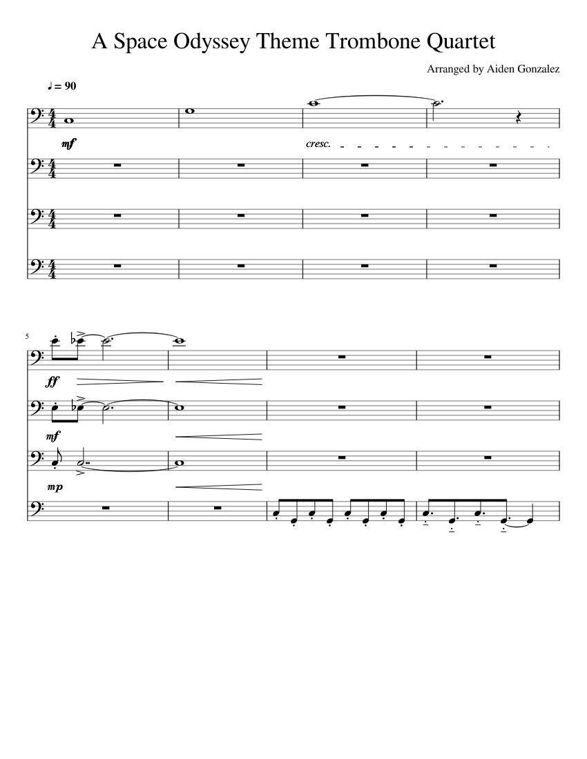 2001: A Space Odyssey Theme Trombone Quartet Sheet music for Trombone ...