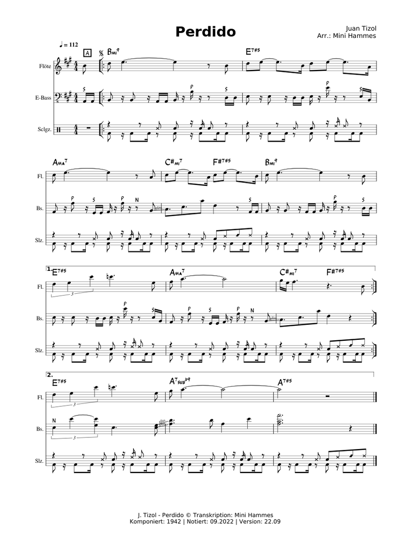 Juan Tizol - Perdido Sheet Music with Chords for Vibraphone, Bass ...